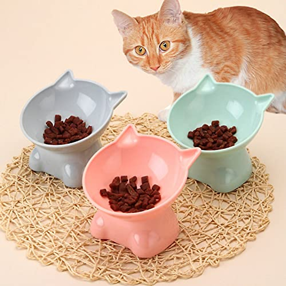 Pet Bowl Large Capacity Oblique Mouth Cute Cat Shape Cat Dog Food Dispenser Pet Feeder Pet Supplies Pet Bowl