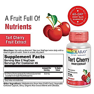 SOLARAY Tart Cherry Fruit Extract 425mg | Supports Healthy Uric Acid Levels w/ Antioxidants & Anthocyanins | Non-GMO & Vegan | 90 VegCaps