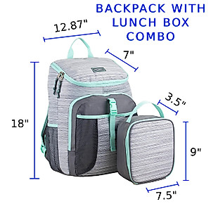 FUEL Top Loader Backpack with Lunch Box Combo – 18” Two Compartment Water Resistant Durable Adjustable Straps with Side Water Bottle Pockets 2 in 1 Set – Slate Grey