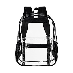 Aertiavty Clear Backpack Heavy Duty See Through Backpack PVC Transparent Backpack for School, Work, Festival, Security, Sports Events (Black)