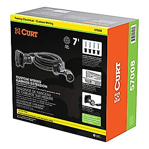 CURT 57008 7-Foot Vehicle-Side Truck Bed 7-Pin Trailer Wiring Harness Extension, Select Ford F-150, F-250, F-350 Super Duty , black