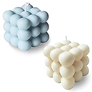Bubble Candle Soy Wax Scented Candle Home Decor Candle Bubble Cube Candle Cube Shaped Candles Decorative Candle for Bedroom Wedding Room Decor Aesthetic Freesia and Bluebell Fragrance (White Blue)