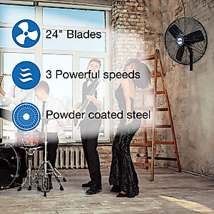 Air King 9025 24-Inch Industrial Grade Oscillating Wall Mount Fan , Black