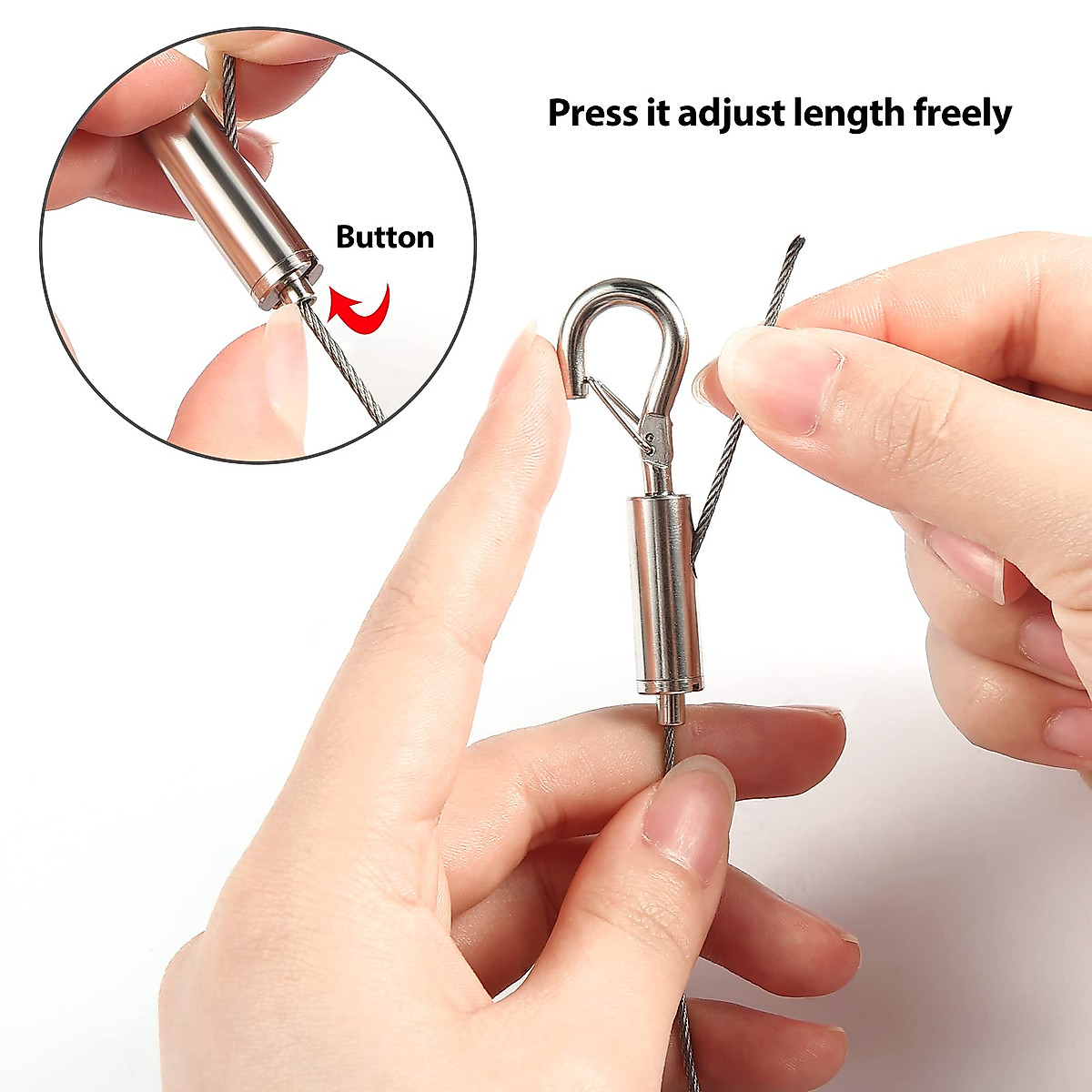 SIDENUO 2Pcs Adjustable Picture Hanging Wire Kit,Heavy Duty Stainless Steel Wire Rope 2m x 1.5mm for Hanging Mirrors,Frame,Lamps,Billboards,Basket Flowerpot - Holds Up to 66lbs(30kg)