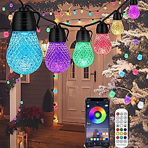 Outdoor String Lights with 25 Multi-Color LED Bulbs, 49ft IP65 Waterproof Shatterproof RGBW Patio Light, Bluetooth App&Remote Control, Hanging Christmas Light for Outside Backyard Garden Party Balcony