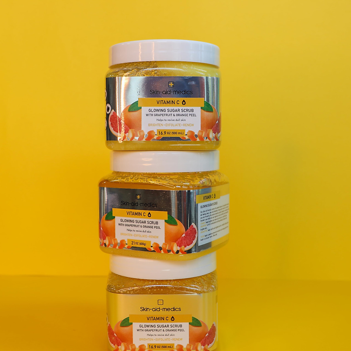 Skin Aid Medics Vitamin C Glowing Sugar Scrub, 21 oz, Brightening Body Scrub and Body Wash, Ultra Hydrating and Exfoliating Scrub for Nourishing Essential Body Care, Cruelty Free