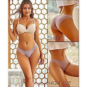 Knowyou 6 Pack Seamless Underwear for Women Sexy No Show Bikini Panties High Cut Hipster Breathable Stretchy Soft Briefs for Ladies