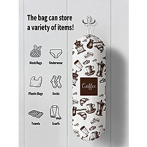 XIKAINUO Funny Coffee Kitchen Grocery Storage Bag Holder, Washable Canvas Grocery Shopping Bags, Hanging Trash Bag Dispensers for Home Kitchen Bathroom Farmhouse Decor Coffee lovers Gift