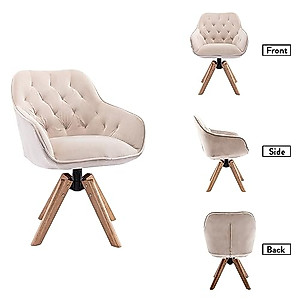 Gnrolaz Swivel Desk Chairs No Wheels,Cute Vanity Chair with Tufted Shell Back & Wood Legs,Comfortable Home Office Desk Chairs/Rolling Chair/Task Chair/Computer Chairfor Living Room,Bedroom,Makeup Room