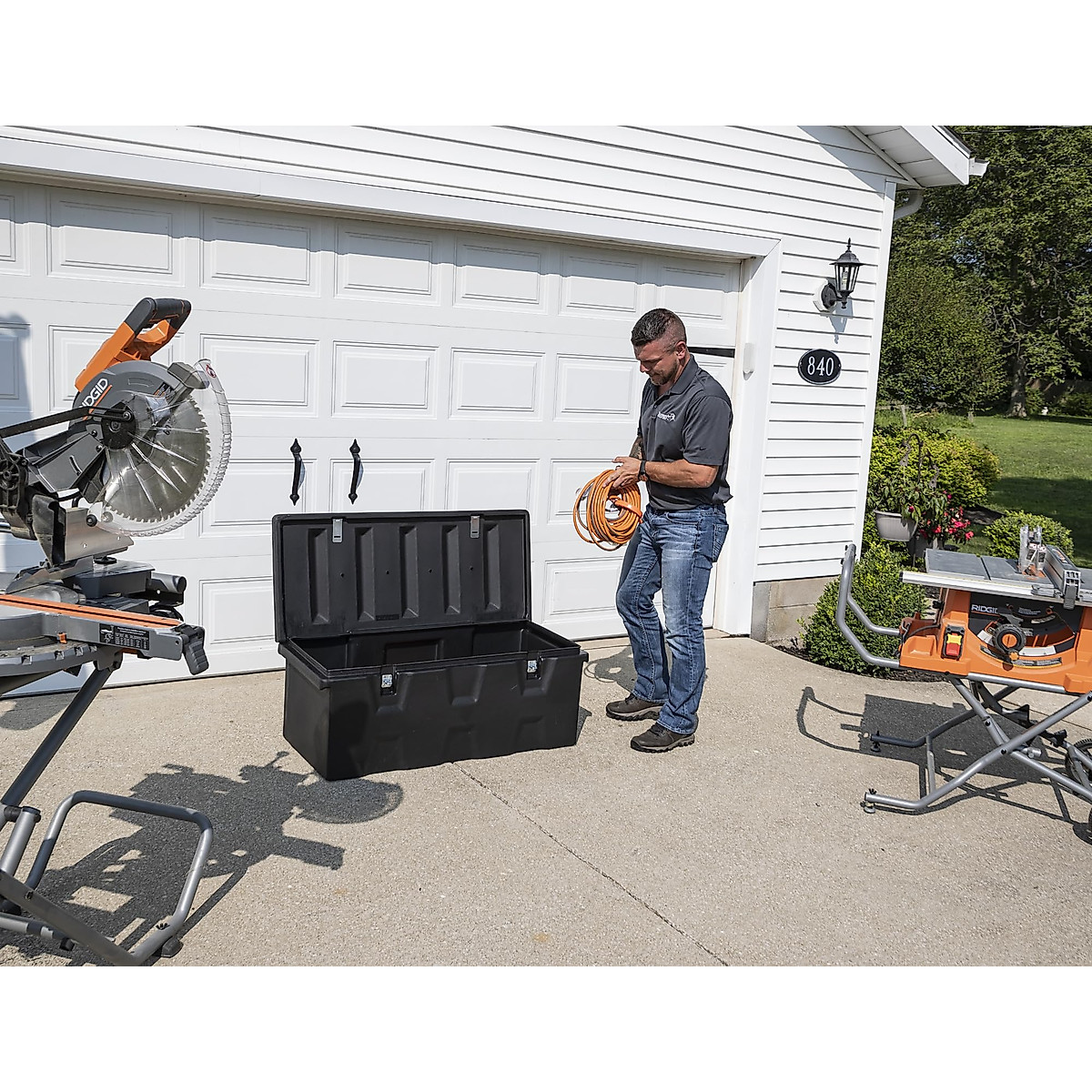 Buyers Products 1712240 Black Poly All-Purpose Storage Chest w/Hasp & Stainless Steel Hinge, 6.3 cu. ft, Made In The USA, Lightweight Storage, Dent-Resistant, Outdoor Storage Box