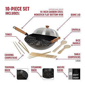 Joyce Chen 22-9938, Pro Chef 14 Inch 10 Piece Excalibur Non-Stick Wok Set
