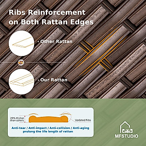 MFSTUDIO 7 Piece Wicker Patio Furniture Set, 2 x Single Chair, 2 x Ottoman, 3-Seat Sofa, All-Weather Outdoor PE Rattan Patio Conversation Set for Garden, Backyard(Beige Cushions)