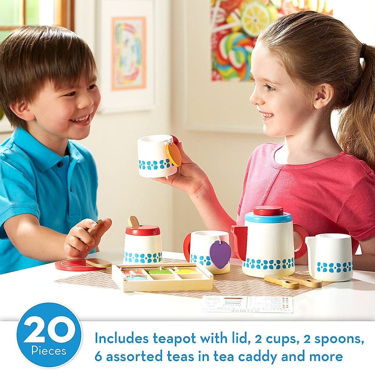 Melissa & Doug 22-Piece Steep and Serve Wooden Tea Set - Play Food and Kitchen Accessories | Play Tea Set, Pretend Play Tea Set Toy For Kids Ages 3+