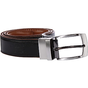 JUSTINREESS ENGLAND Eli Men’s Genuine Leather Reversible Belt 1.25", Leather Casual 2 Sides Belts with Anti-Scratch Zinc-Alloy Adjustable Buckle (Black & Brown, Size 34, Waist 32")
