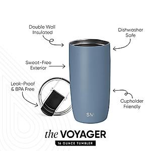 Simple Modern Travel Coffee Mug Tumbler with Flip Lid | Reusable Insulated Stainless Steel Cold Brew Iced Coffee Cup Thermos | Gifts for Women Men Him Her | Voyager Collection | 16oz | Blue Dune