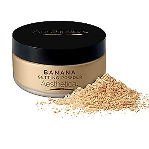 Aesthetica Banana Loose Setting Powder - Flash Friendly Superior Matte Finish Highlighter & Finishing Powder - Includes Velour Puff