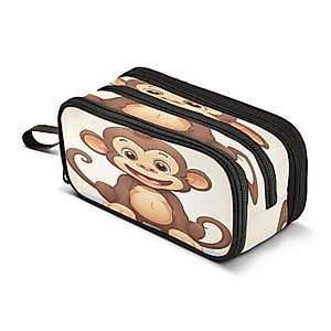 Lotupokon Cute Monkey Pencil Case Zipper Pen Bag Large Capacity Pencil Pouch Pencil Box Purse Organizer Pouches for Kids Students Boys Girls College School Office Supplies Gifts