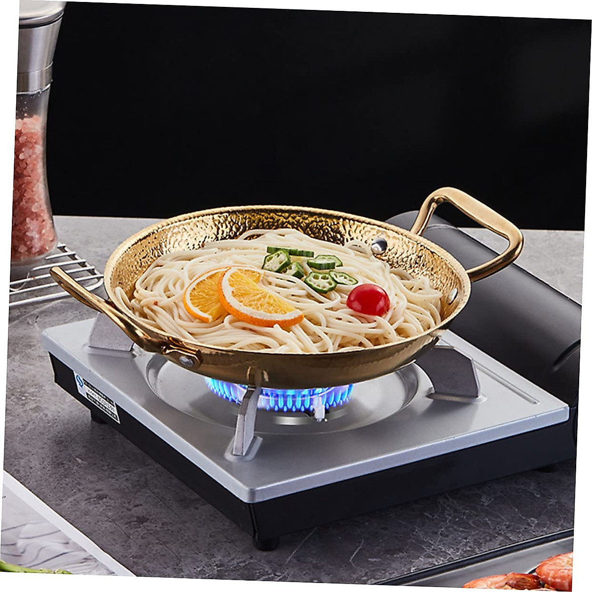 HANABASS 4pcs Dinner Nonstick Tray Pan for Use Hotpot Snack Chicken Steel Nabe Handle Cookware Serving Pot Induction Foods Golden Kitchen Home Paella Plate Restaurant Skillet Handles