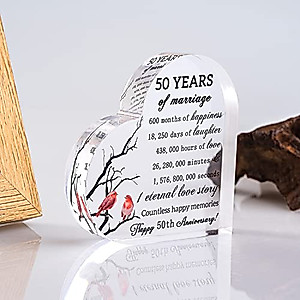 culivis 50th Anniversary for Wife Gifts from Husband Crystal Heart Decoration Happy Anniversary for Wife Parent Couple Women Mom 50 Anniversary Golden Wedding Gift Box with Card