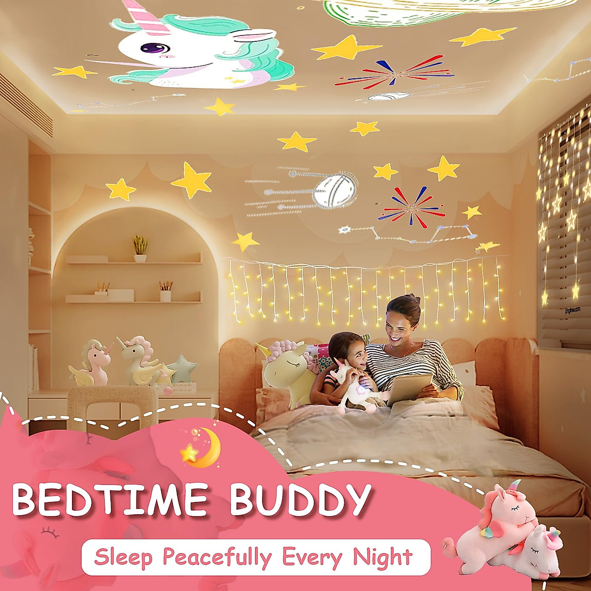 DIILSWX Unicorn Stuffed Animals with Dynamic Star Projection Lamp: Rechargeable Night Light for Kids Bedroom, Soft & Huggable Plush Toy, Cute Bedtime Buddy for Toddler, Boy, Girl (Galaxy Theme) - 17''