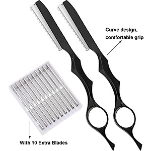 12 Pieces Hair Styling Thinning Razor Set, 2 Pieces Hair Styling Razor Hair Cutting Texturizing Razors and 10 Pieces Replacement Spare Blades with Comb Blades for Christmas Valentine's Day Giving