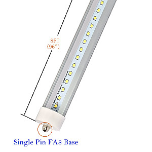 8 Foot LED Bulbs, 50W FA8 Single Pin Base, 6000LM 5000K Led Tube Light, Replace T8 T10 T12 Fluorescent Light(Clear Cover 12 Pack)