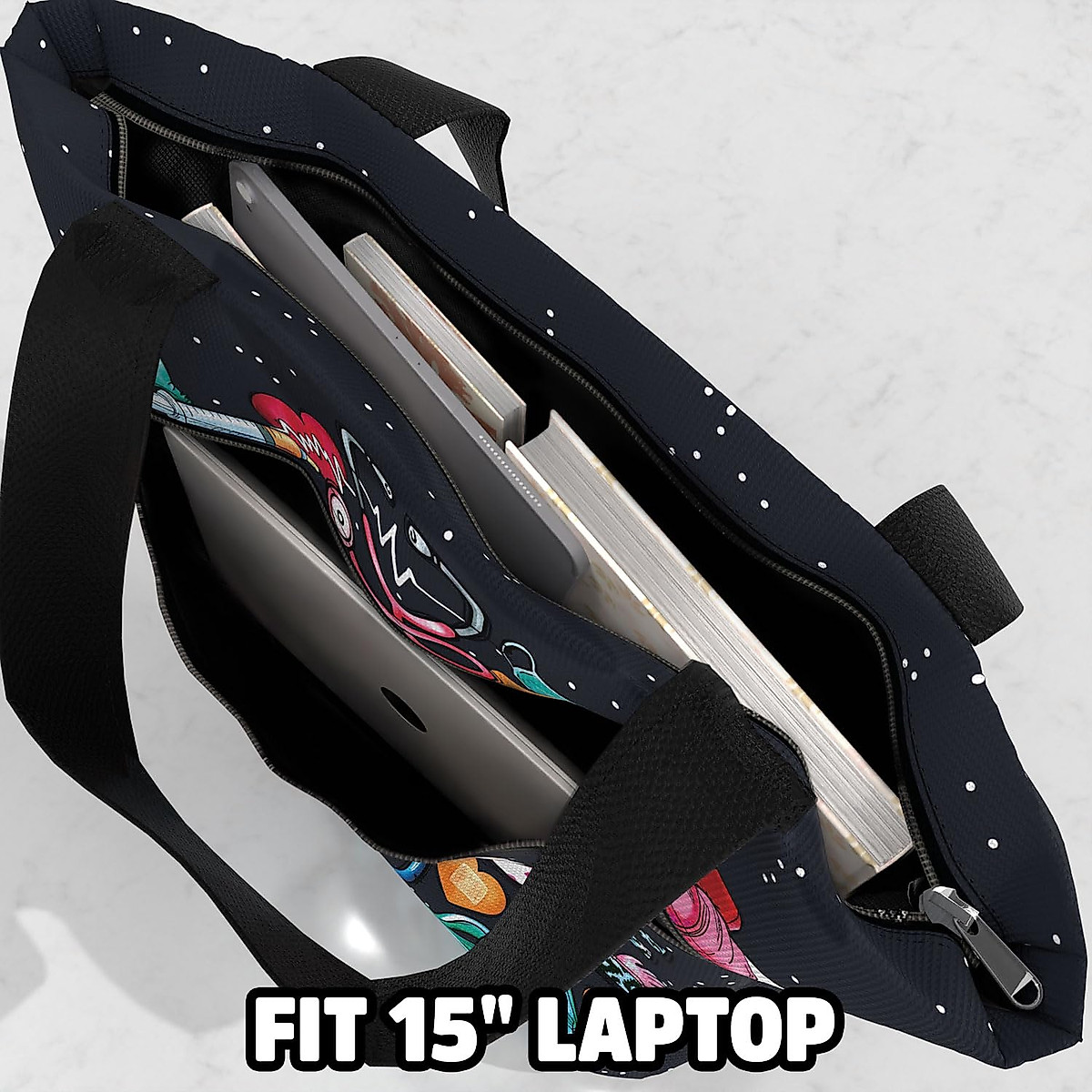 84hoods Aesthetic Tote Bag for Women and Girls. Cute Graphic Nurse Life Tools Large Shoulder Bag 15 inch with Pockets and Zipper for Work. Waterproof Grocery Bag. Gift for Nurse.