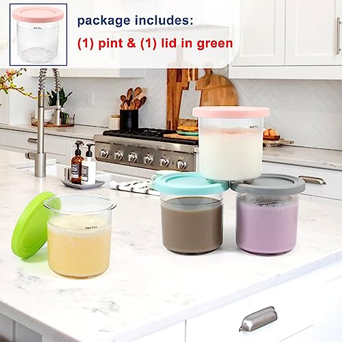 MIMLEN Containers, Replacement for Ninja Creami Pints And Lids Gray, Compatible with NC299AMZ NC301 NC300 Series