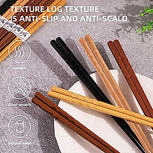 MFJUNS 5-Pairs Reusable Set of Chopsticks, Natural Wood Chopstick and Minimalism Japanese Chopsticks Non-slip Design 8.8 Inch/22.5cm Gift Set