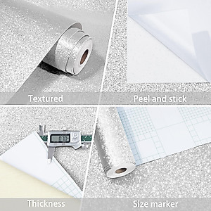 WESTICK Silver Glitter Wallpaper for Bedroom 78" x 15.8" Sparkle Glitter Peel and Stick Wallpaper Self Adhesive Chunky Sparkling Glitter Contact Paper for Walls Cabinets Salon Showcase Decor DIY