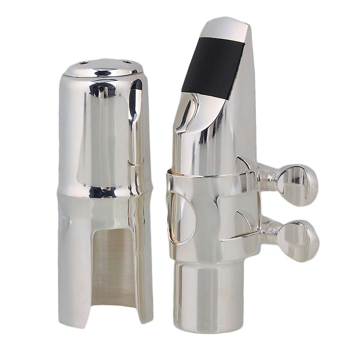 Yibuy Silver Brass #6 Nickel-plated E-flat Alto Saxophone Mouthpiece with Cap Ligature