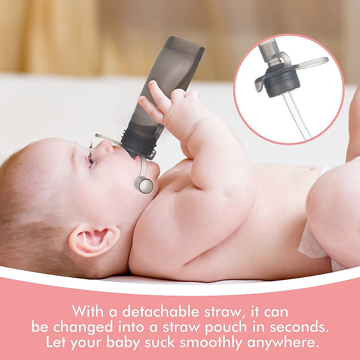 haakaa Reusable Baby Food Pouches, Refillable Silicone Squeeze Storage Pouches, Compatible Breastmilk Storage Bags, Freezer Safe & Washable, 130ml, 2pcs