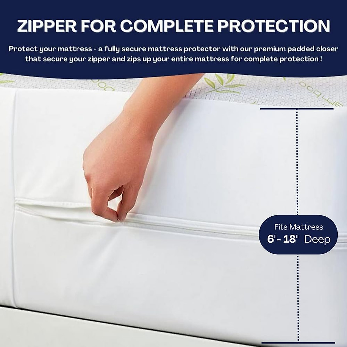 Bamboo Mattress Protector with Zipper - 100% Waterproof King Size Cooling Mattress Cover - Ultra Soft Jacquard Fabric Breathable Noiseless Mattress Pad Cover - Zippered Mattress Encasements