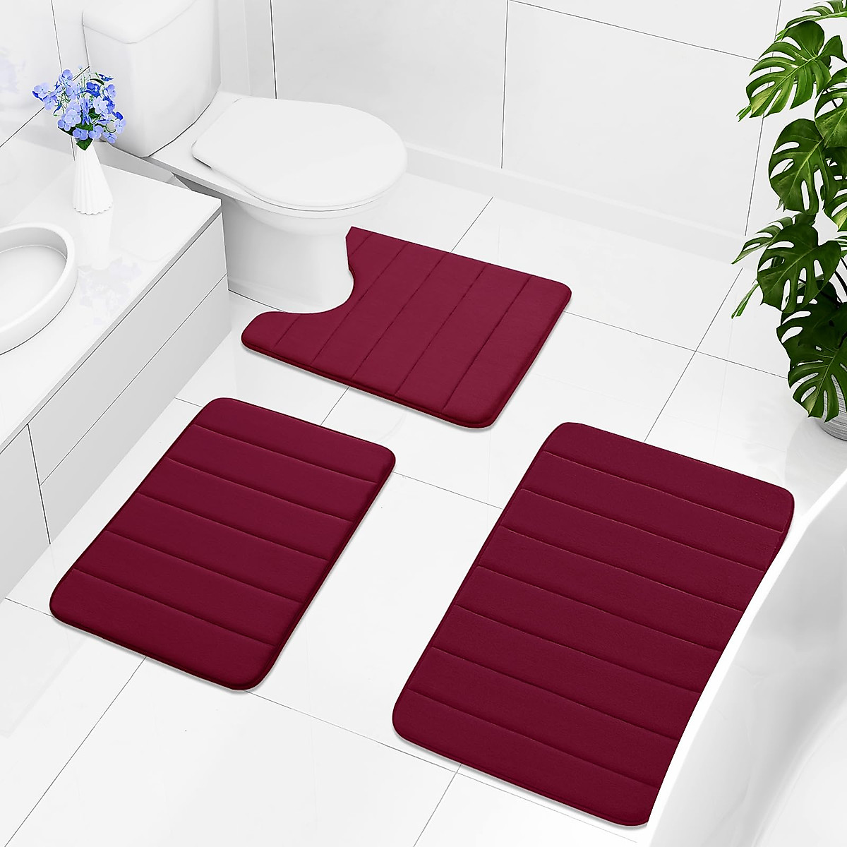 Buganda Memory Foam Bath Mat, 30" x 20", Ultra Soft and Non-Slip Bathroom Rugs, Water Absorbent and Machine Washable Bath Rug for Bathroom, Shower, and Tub, Burgundy