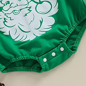 Newborn Baby Boy Girl Christmas Outfit Crewneck Sweatshirt Romper Long Sleeve Bubble Romper Oversized Bodysuit Top (Green Santa, 18-24 Months)