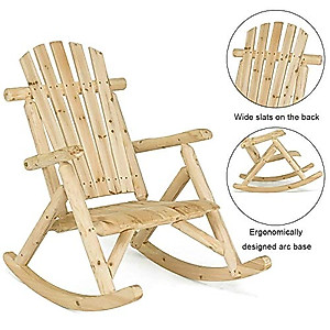 Casart Log Rocking Chair Wood Porch Rocker Lounge Patio Deck Balcony Furniture Rustic Single Rocker Natural