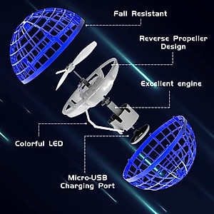 CASEIER Flying Orb Ball Hover Toy, Hand Controlled Floating Ball with RGB Light, 360° Spinning Flying Spinner Mini Drone, Cosmic Boomerang Balls, Magic Levitating Space Toys for Adults Kids (Blue)