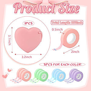 Maidston 12 Rolls Eyelash Extension Tape Breathable Adhesive Beauty Fabric Colored Lash Extensions with Heart-Shaped Cutter Dispenser for Supply 4 Colors, pink green blue purple