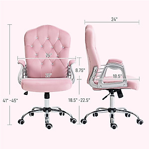 Vinsetto Home Office Chair, Velvet Computer Chair, Button Tufted Desk Chair with Swivel Wheels, Adjustable Height, and Tilt Function, Pink