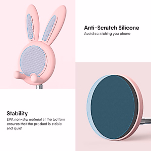 OATSBASF Cell Phone Stand, Adjustable Cute Bunny Phone Stand for Desk, Kawaii Phone Holder Stand, Compatible with All Mobile Phones, iPhone, Kindle, Switch (Pink)