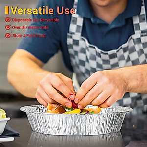 Suice 8 Inch Round Aluminum Foil Pan, 50pcs Deep Disposable Foil Container Pie Tin Round Aluminum Foil Baking Pan Disposable Cake Pan for Oven Baking, Cooking, Storing, Serving, Packing, Food Prep