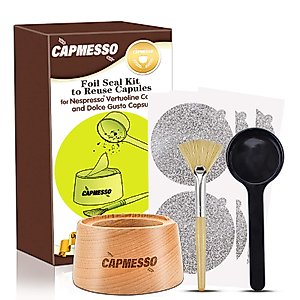 CAPMESSO Aluminum Foil Seals Kit to Reuse Nespresso Vertuo Reusable Pods, Refillable Vertuoline Capsules (Complete Seal Kit+100pcs Lids)
