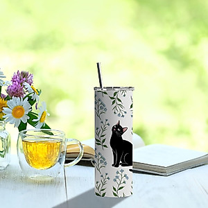 Medpol Cute black cat tumbler with lid and straw 20 oz insulated tumbler cups Cute black cat insulated travel coffee mugs for women cute sippy cups stainless insulated travel cups