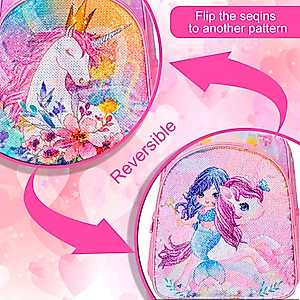 WZLVO 3PCS Unicorn Backpack for Girls, 16” Kids Sequin Bookbag, Elementary Preschool School Back Packs and Lunch Box