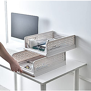 VANCORE Stackable Shelf Baskets Organizer Folding Wardrobe Closet Organizers, Pull Out Drawer Organizer Containers Storage Bin for Home Office Bedroom Laundry Room, Large x 4