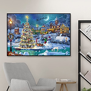 GESOON Christmas Night , DIY 5D Diamond Painting Kits for Adults Full Drill, Christmas Tree with Moon Well Decor 28x16 inch