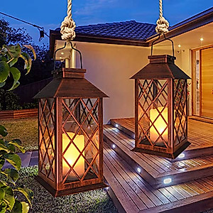 TAKE ME 14" Solar Lanterns Outdoor Garden Hanging Lantern Waterproof LED Flickering Flameless Candle Mission Lights for Table,Outdoor,Party