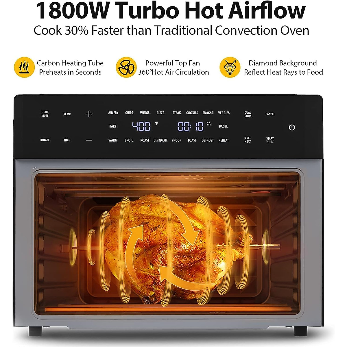 Beelicious Pro 32QT Extra Large Air Fryer, 19-In-1 Air Fryer Toaster Oven Combo with Rotisserie and Dehydrator, Digital Convection Oven Countertop Airfryer Fit 13" Pizza, 1800w, Black