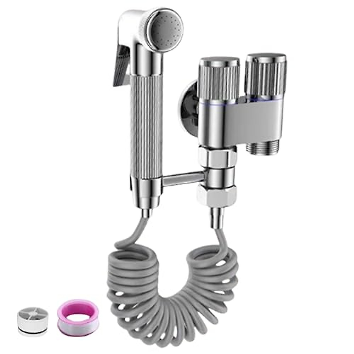 Multiunctional Handheld Bidet Sprayer Set For Toilet With Double Control Valves & Hand Shower Attachment Simple Installs