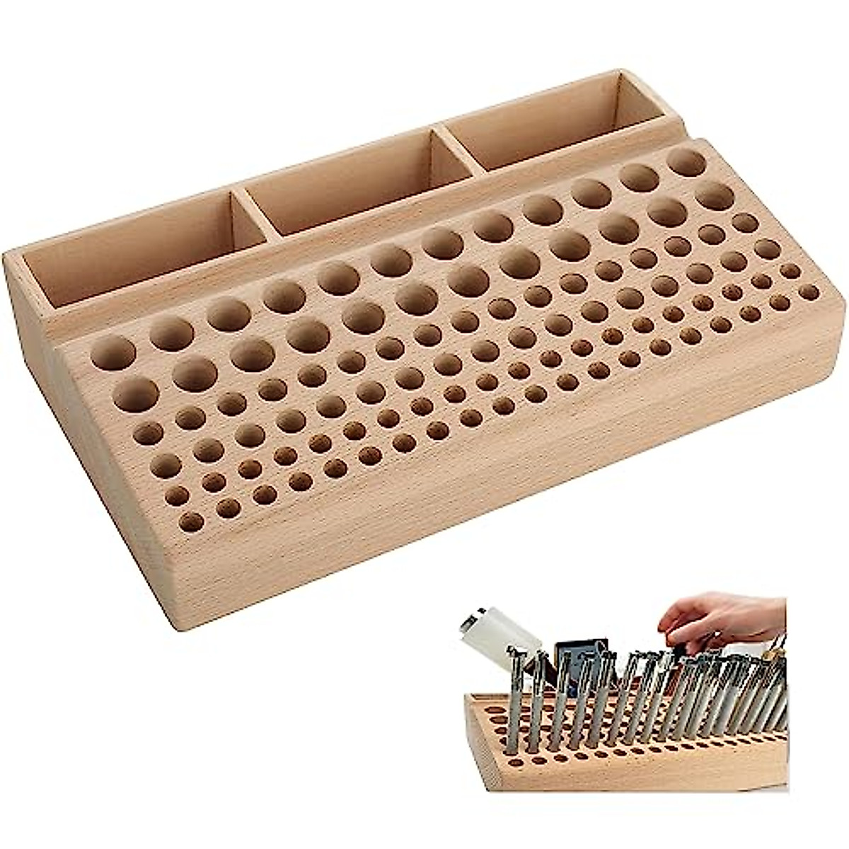 NahNah Leather Craft Tool Holder, 98 Holes Professional Wooden Leathercraft Stand Organizer with 3 Slots, Leather Tool Holder for Making Punch Tools Storage 10.62×5.9 in